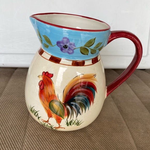 Accents | Rooster Blue Red Floral Ceramic Pitcher | Poshmark